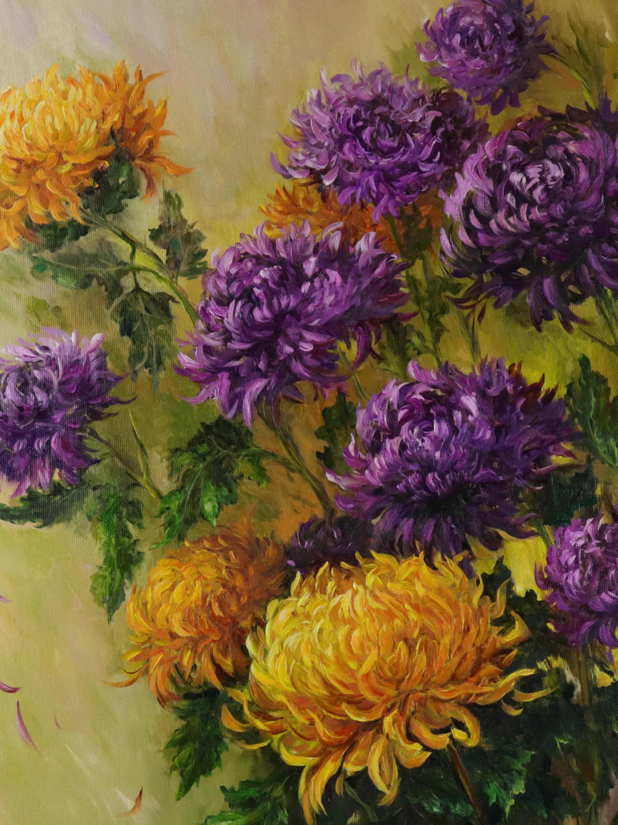 Flower Oil Painting on Canvas, Chrysanthemums Painting, Original Floral ...