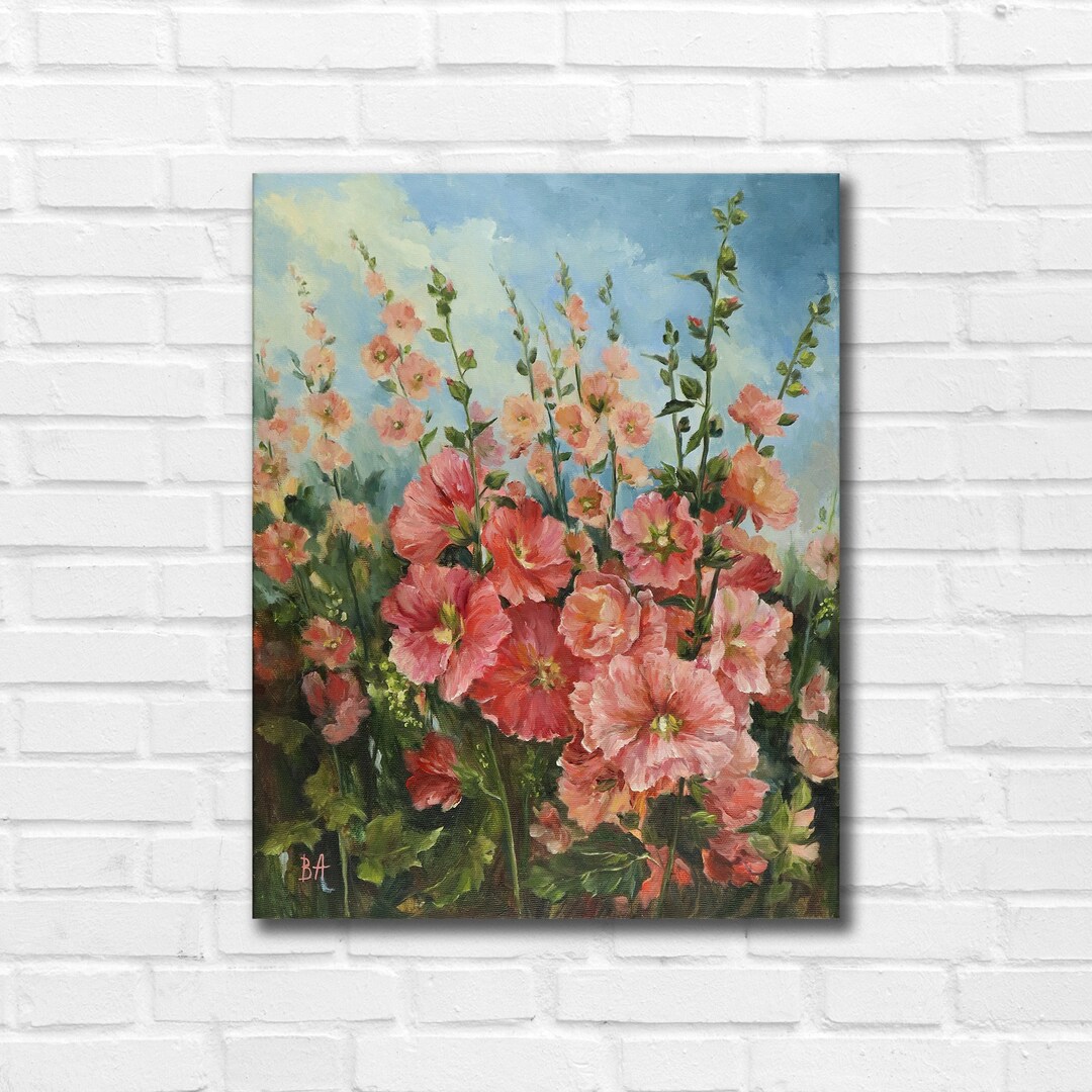 Mallow Flower Oil Painting on Canvas: Original Floral Artwork - Etsy