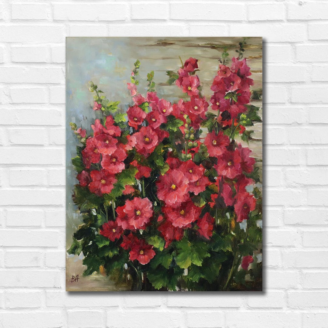 Original Mallow Flower Oil Painting on Canvas: Rustic Floral Artwork - Etsy