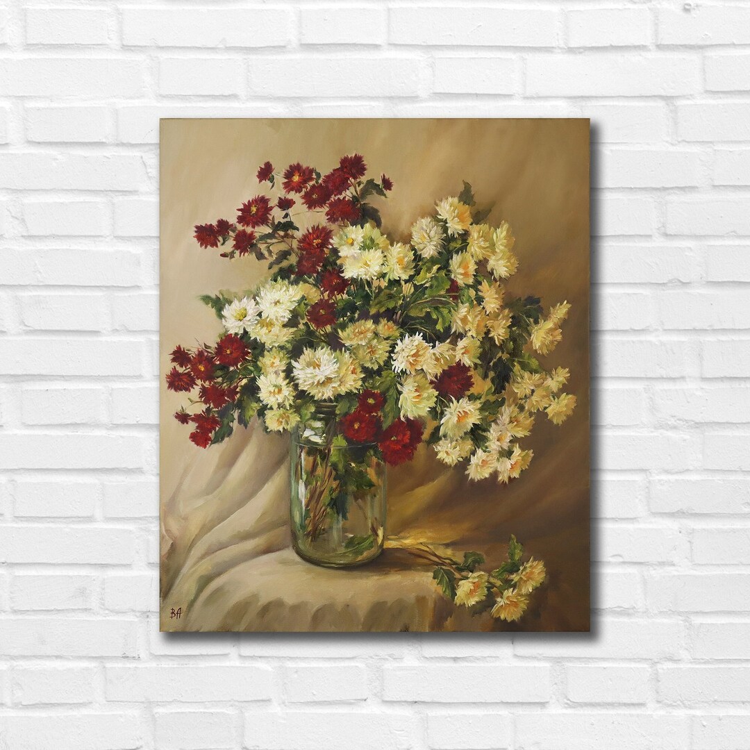 Large Flower Oil Painting on Canvas, Wildflowers Painting, Asters ...