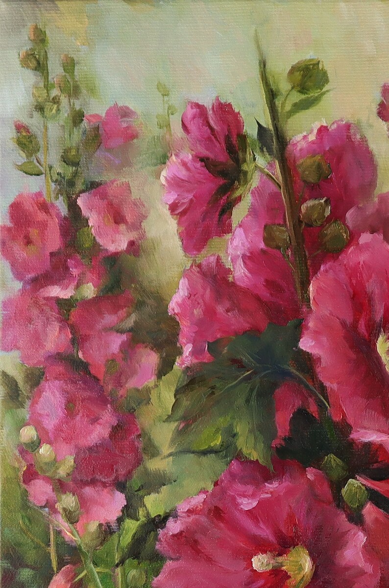 Flower Oil Painting on Canvas Mallow Painting Wildflowers - Etsy