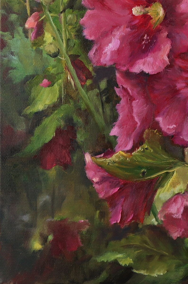 Flower Oil Painting on Canvas Mallow Painting Wildflowers - Etsy