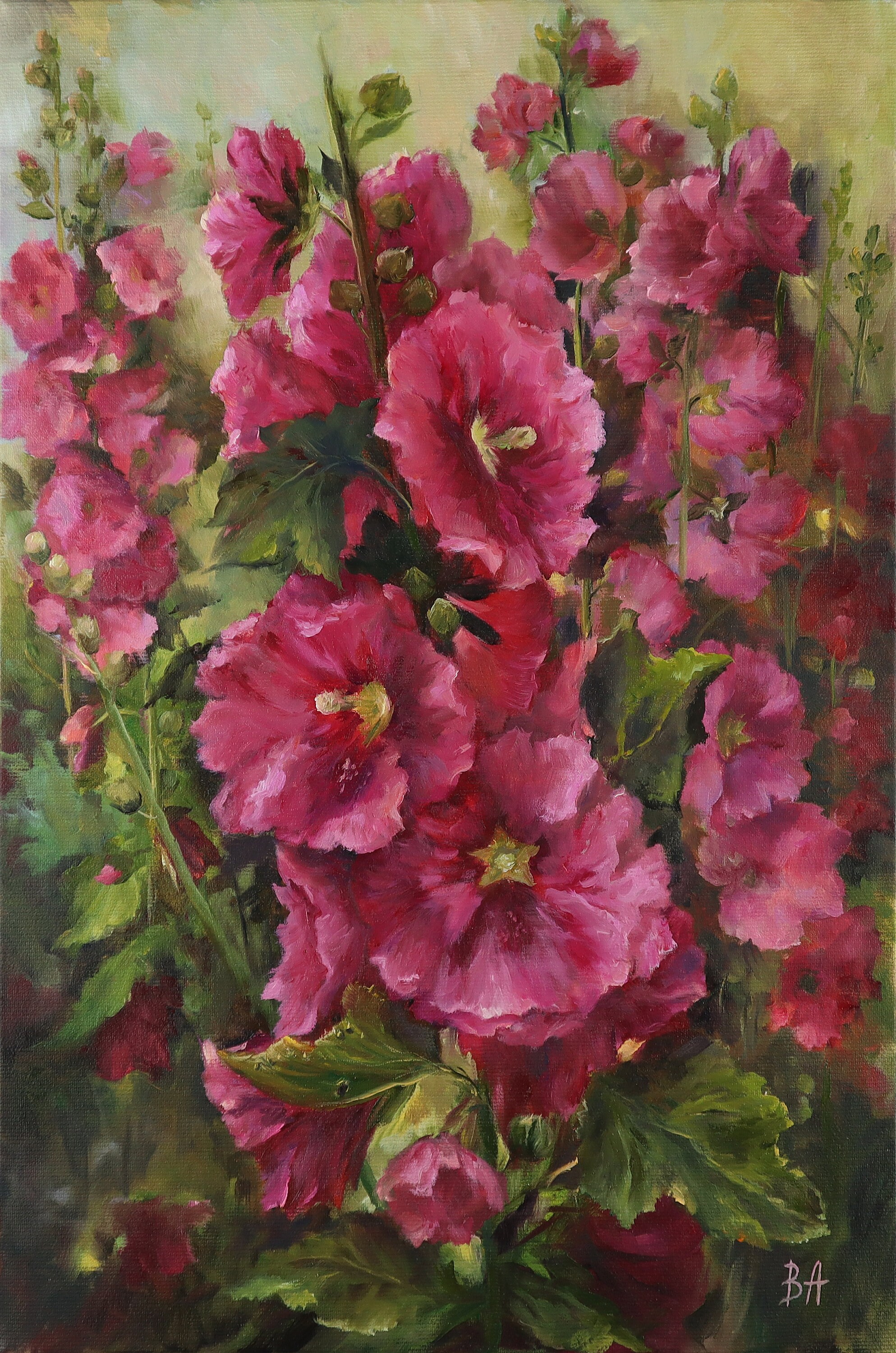 Flower Oil Painting on Canvas Mallow Painting Wildflowers - Etsy