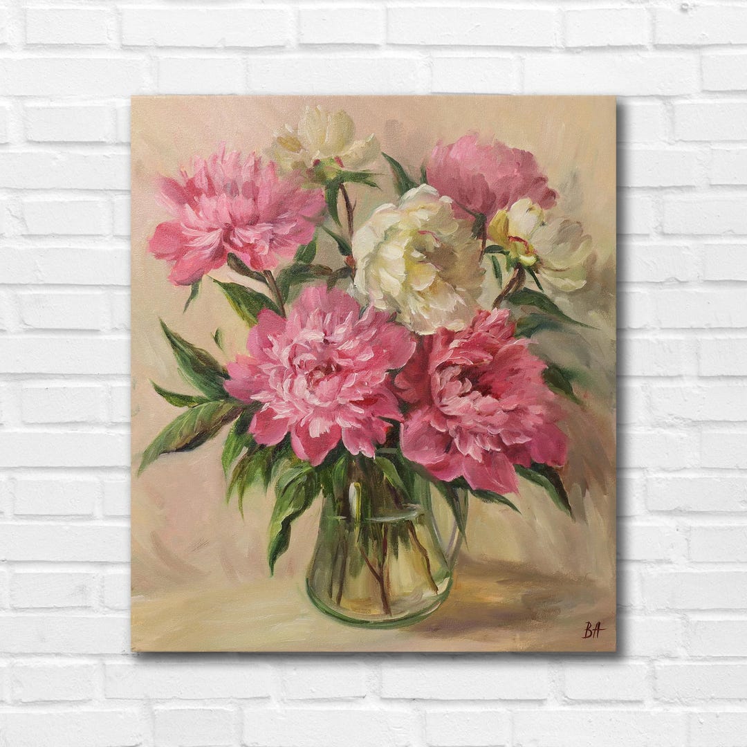Peonies Oil Painting: Floral Still Life, Victorian Style - Etsy