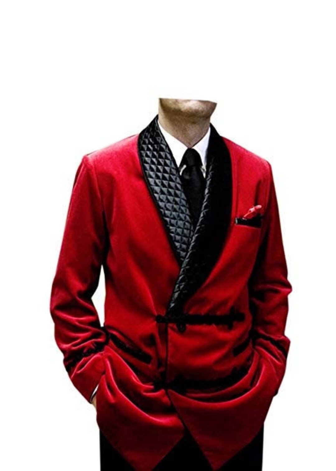 Men's Red Velvet Smoking Jacket Elegant Quilted Blazer With Black Shawl ...