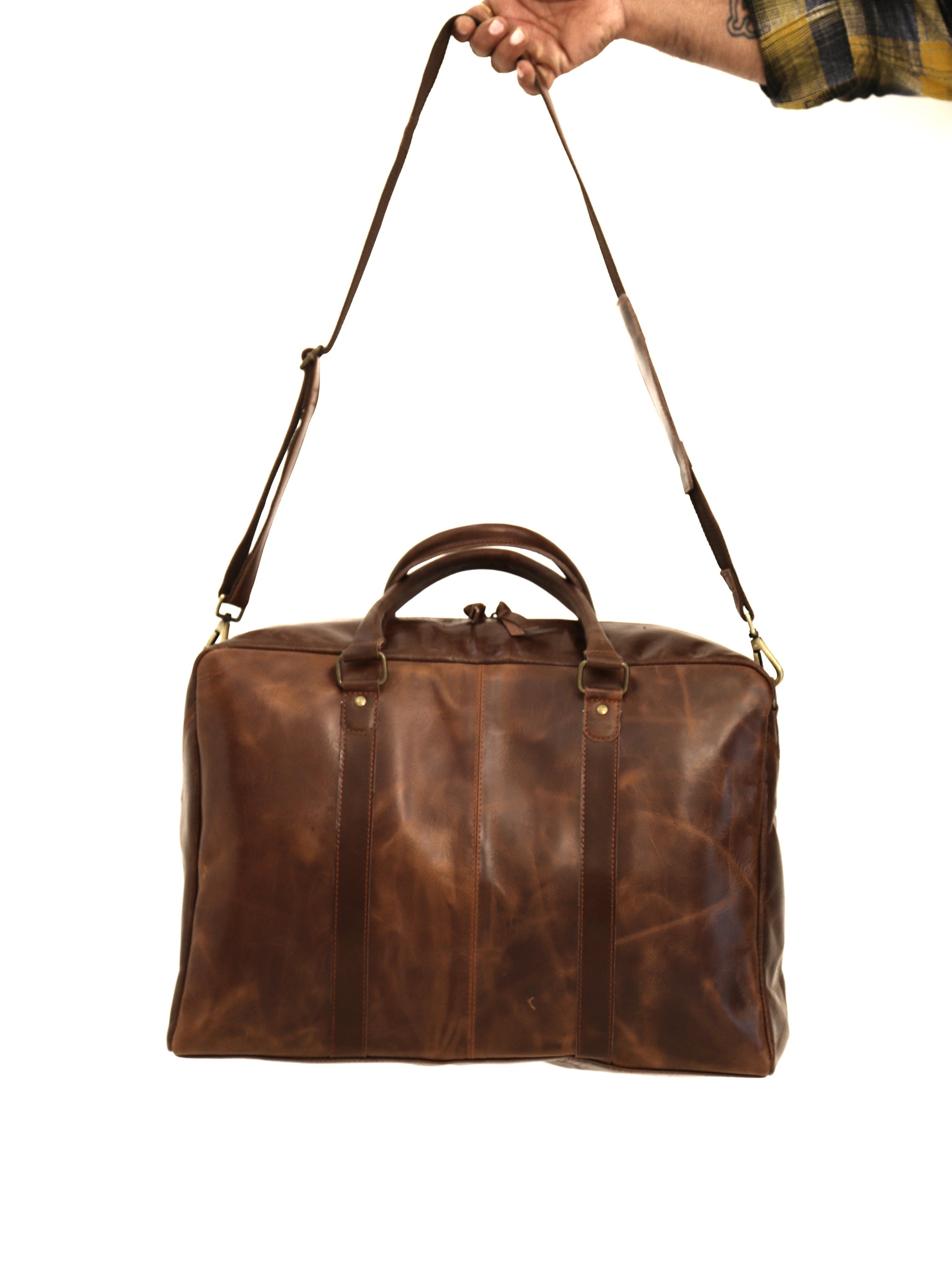 Full Grain Leather Duffel Bag Personalized Leather Weekender Etsy