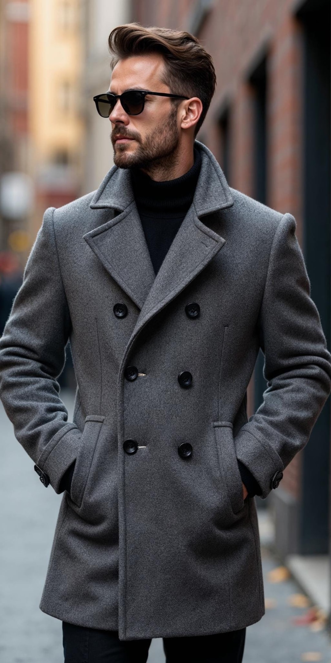 Elegant Grey Overcoat, Woolen Long Coat, Trench Coat, Tweed Coat, Pea ...