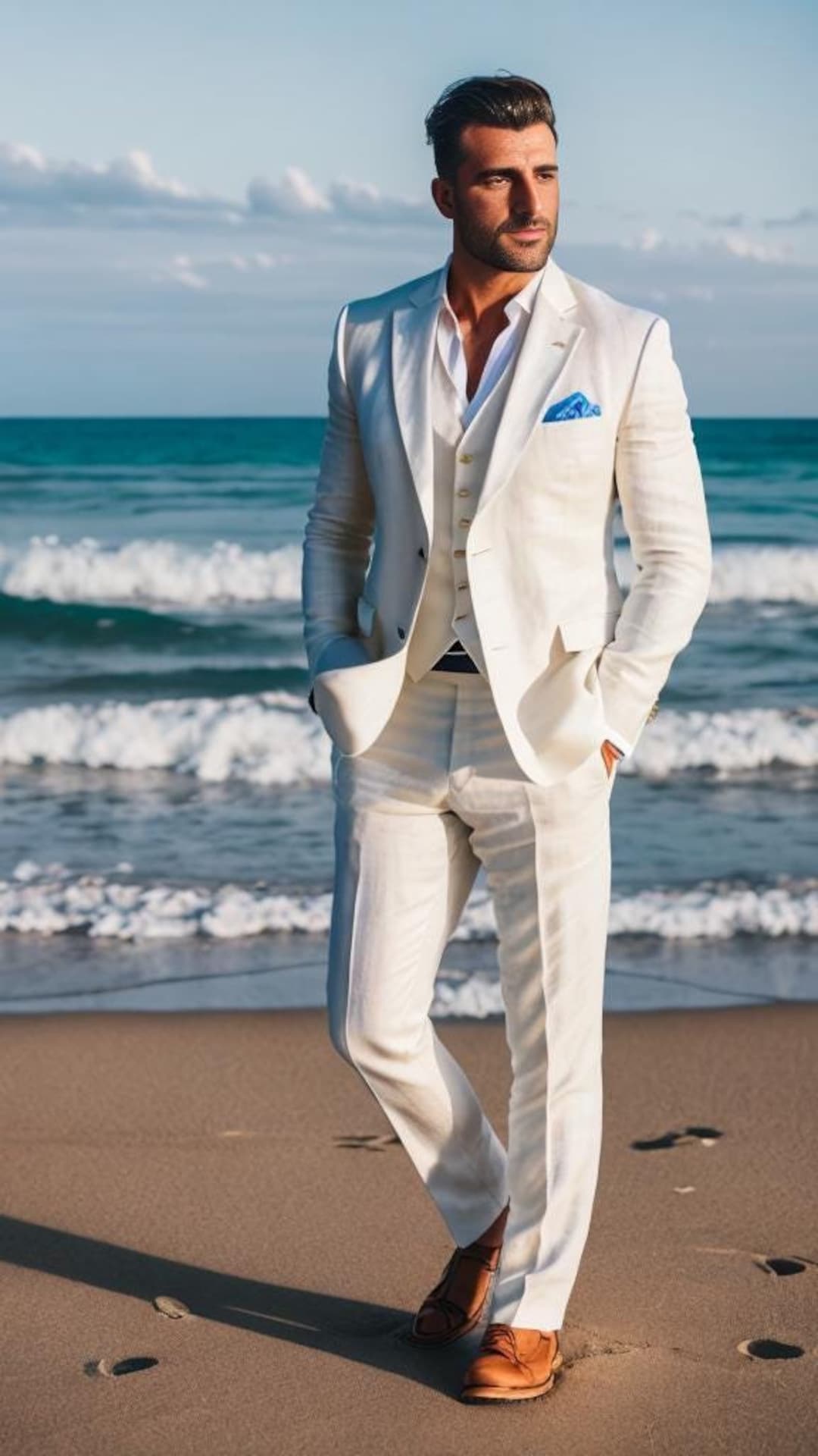 Classic White Linen 3-piece Suit for Men Ideal for Beach Weddings, Prom ...