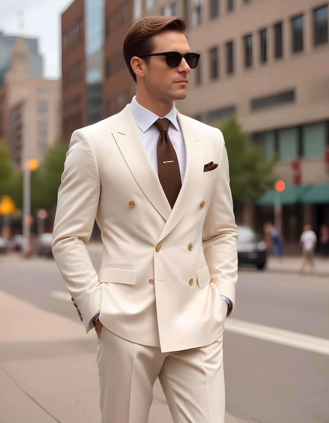 Custom Men's off White Double-breasted Suit. Timeless Men's Suits ...