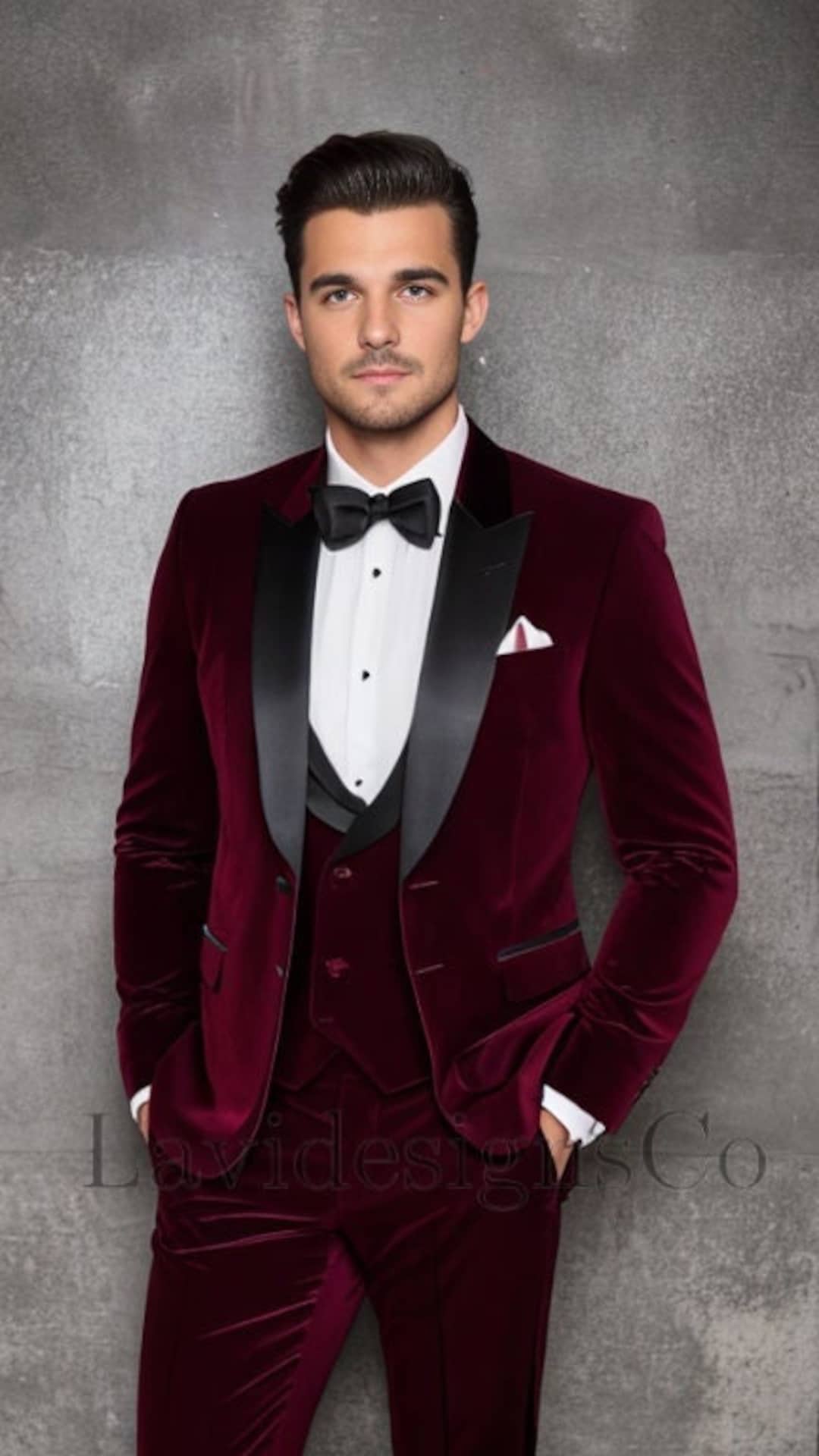 Burgundy Velvet Men Tuxedo, Customize Jacket for Winter Wedding, Prom ...