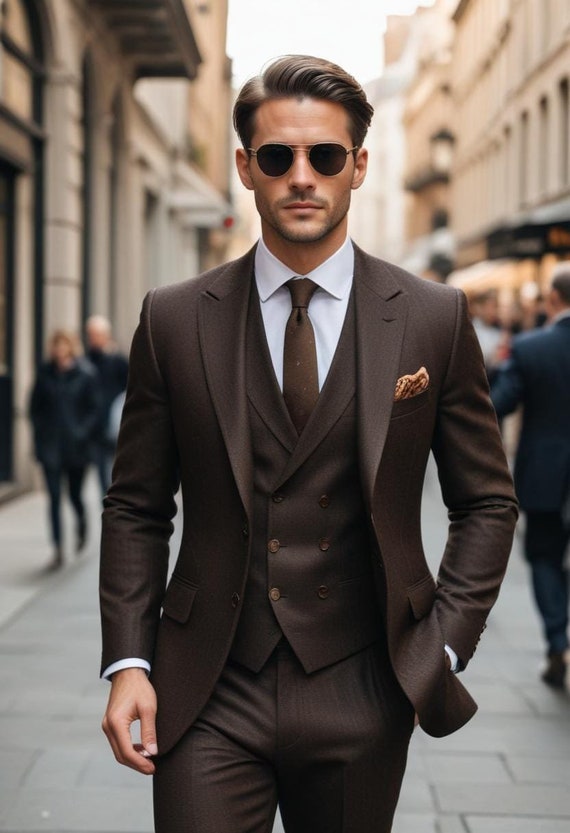 Elegant Brown Three Piece Suit for Men Custom Tailored Men s Wedding Suit Prom Suit Suits for Groom s and Groomsmen Valentine Gift for Him Etsy UK