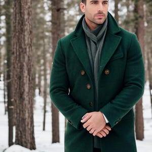 Men's Green Overcoat, Woolen Long Coat, Trench Coat, Tweed Coat, Winter ...