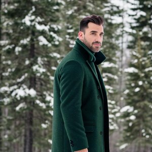Men's Green Overcoat, Woolen Long Coat, Trench Coat, Tweed Coat, Winter ...