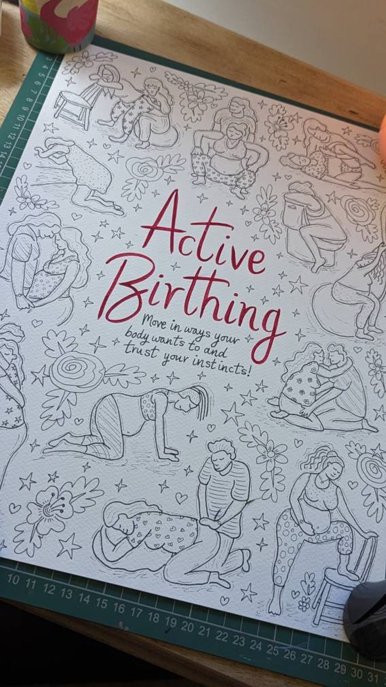 Birth Positions A3 Colouring Poster Download Active Labour - Etsy