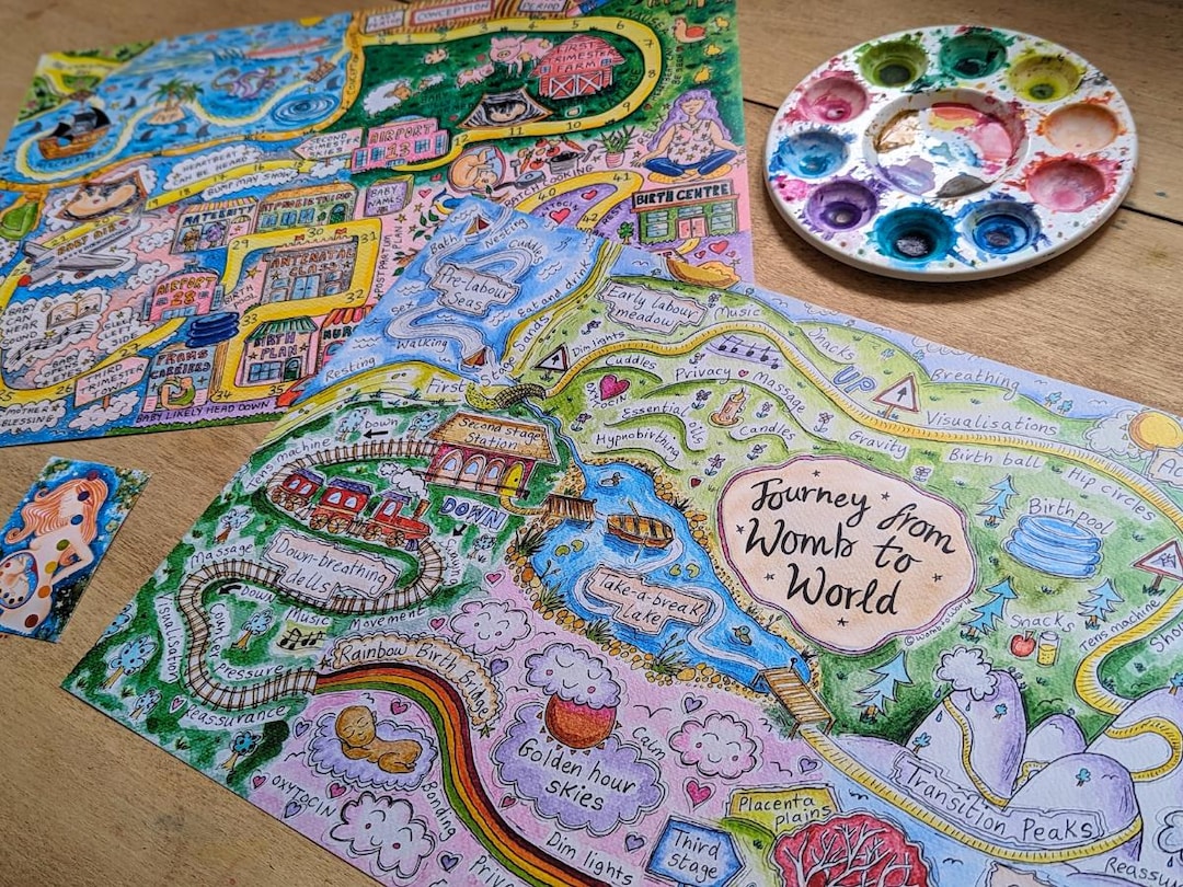 Pregnancy & Birth Map Art A3 Prints: Antenatal Education Posters for ...