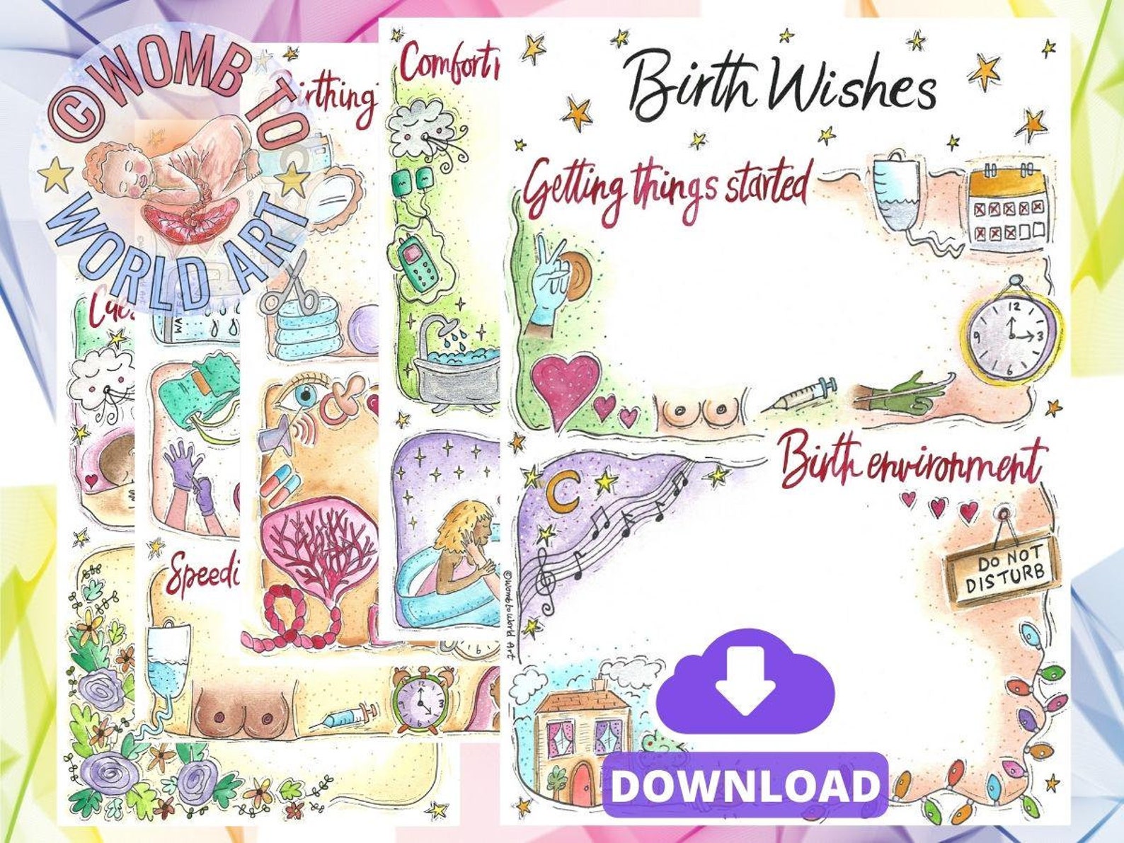 Illustrated Visual Birth Plan Template: Watercolour Doula Handouts for ...