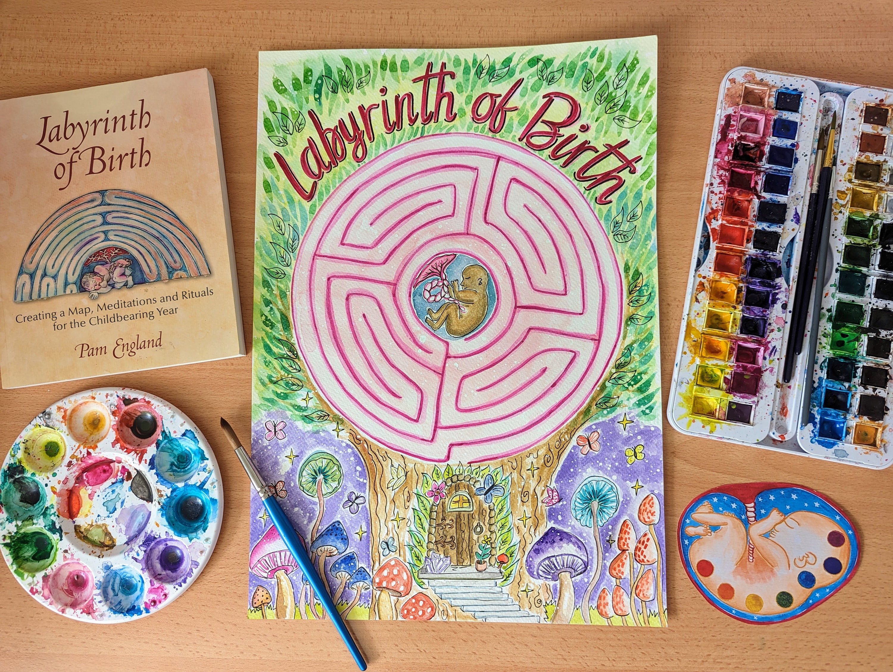 Labyrinth of Birth A3 Watercolour Painting Childbirth Doula Labor and ...
