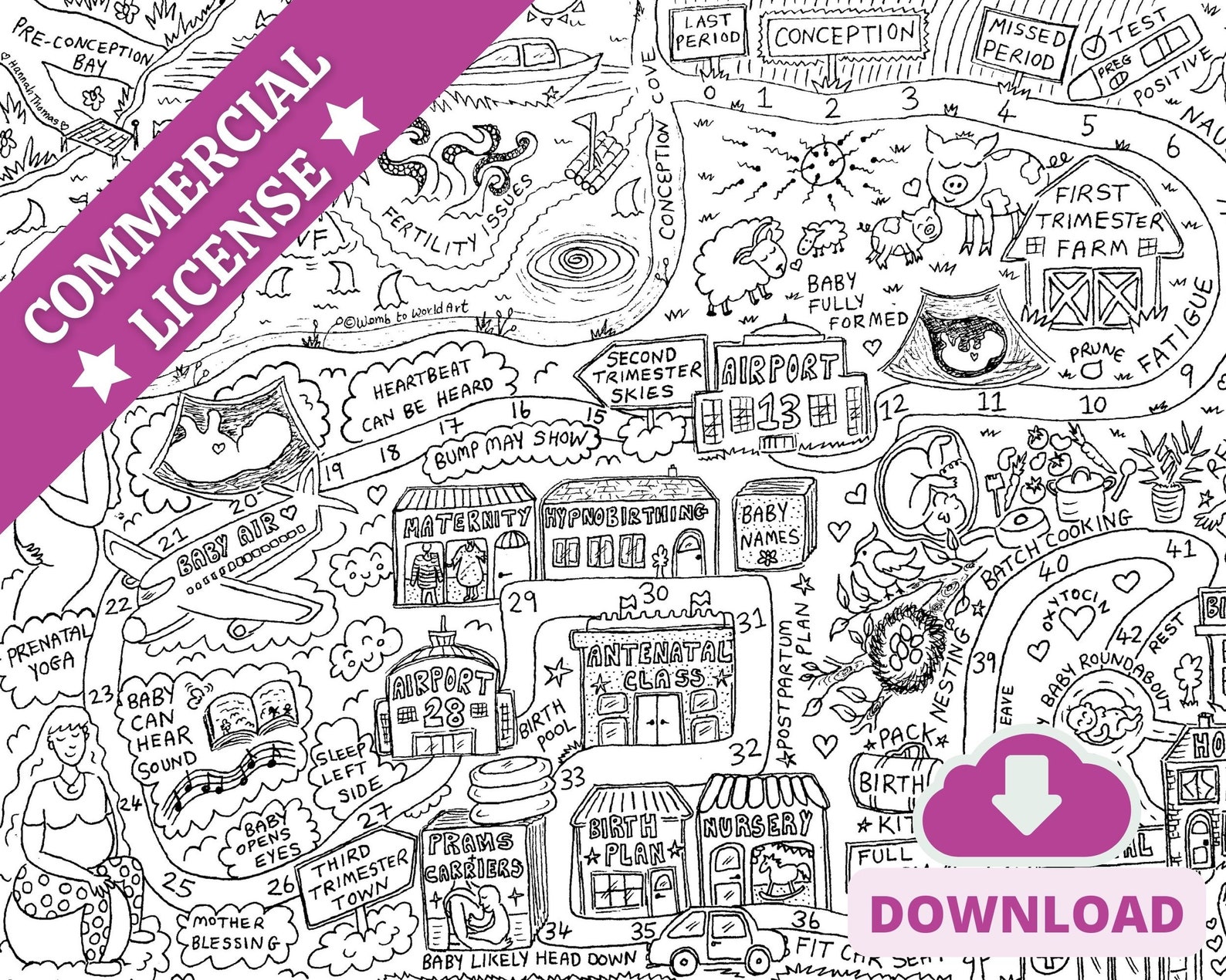 Pregnancy Stages Colouring Poster Map A3 or A4 Doula Tools ...