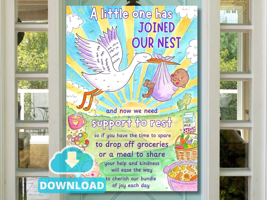 New Baby Door Sign PDF Poster | Stork Picture | Postnatal Doula ...