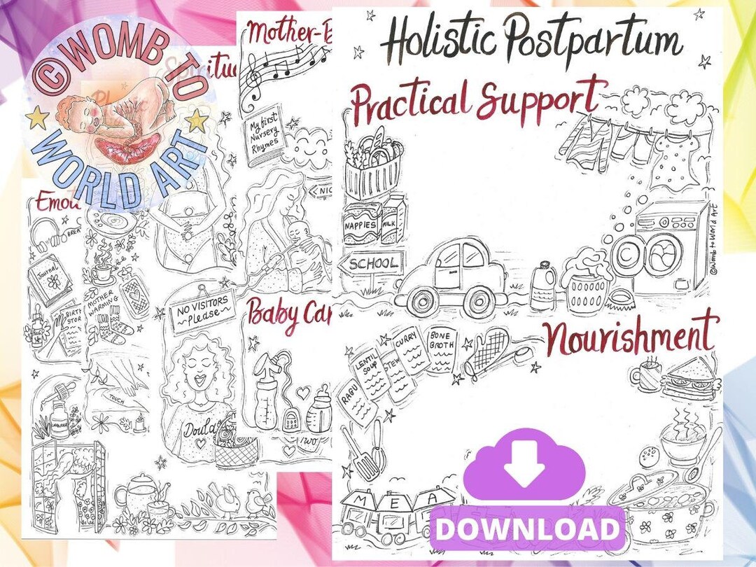 Colouring Illustrated Visual Postpartum Plan Template | Doula Materials ...