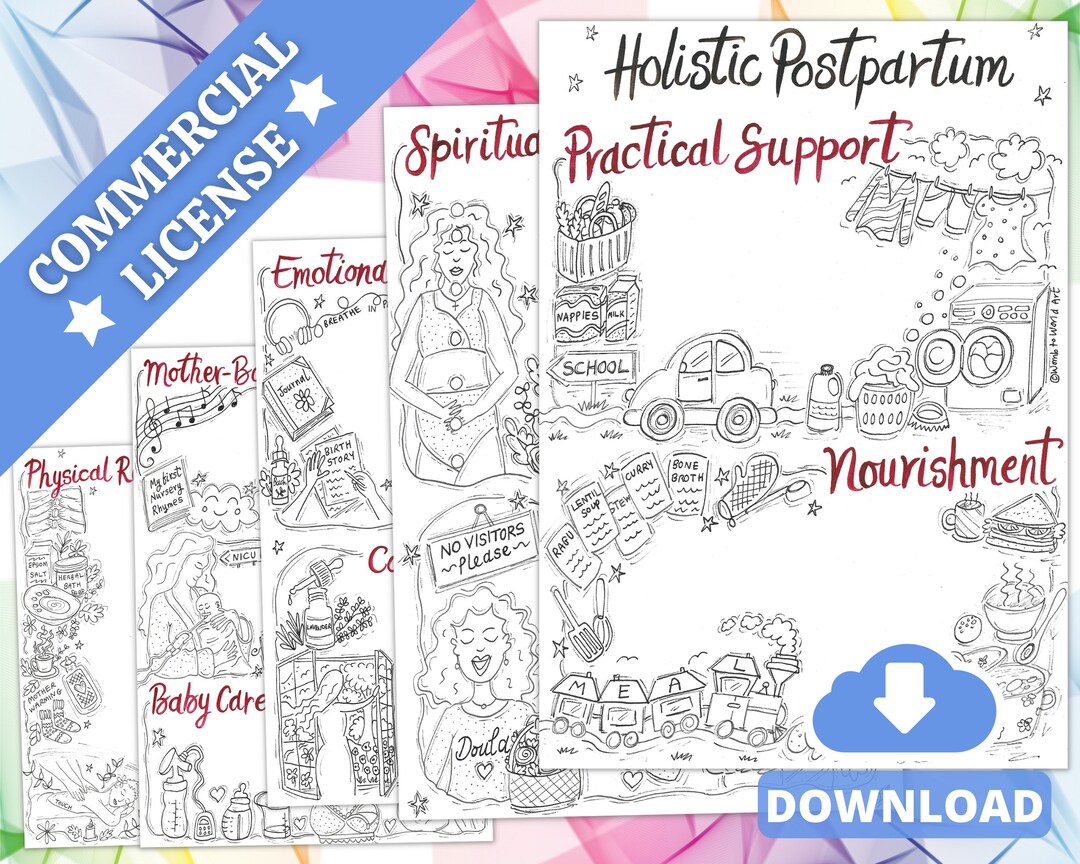 Colouring Illustrated Visual Postpartum Plan Template Doula - Etsy