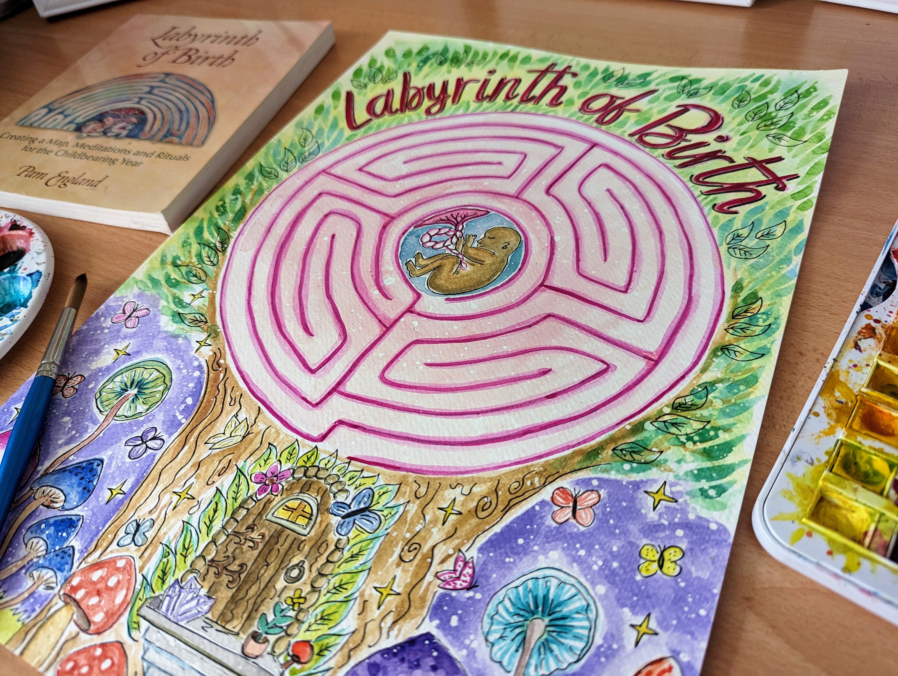 Labyrinth of Birth A3 Watercolour Painting Childbirth Doula Labor and ...