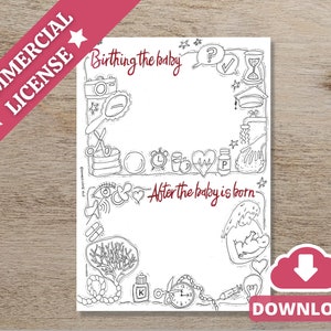 Colouring Illustrated Visual Birth Plan Doula Materials Antenatal ...