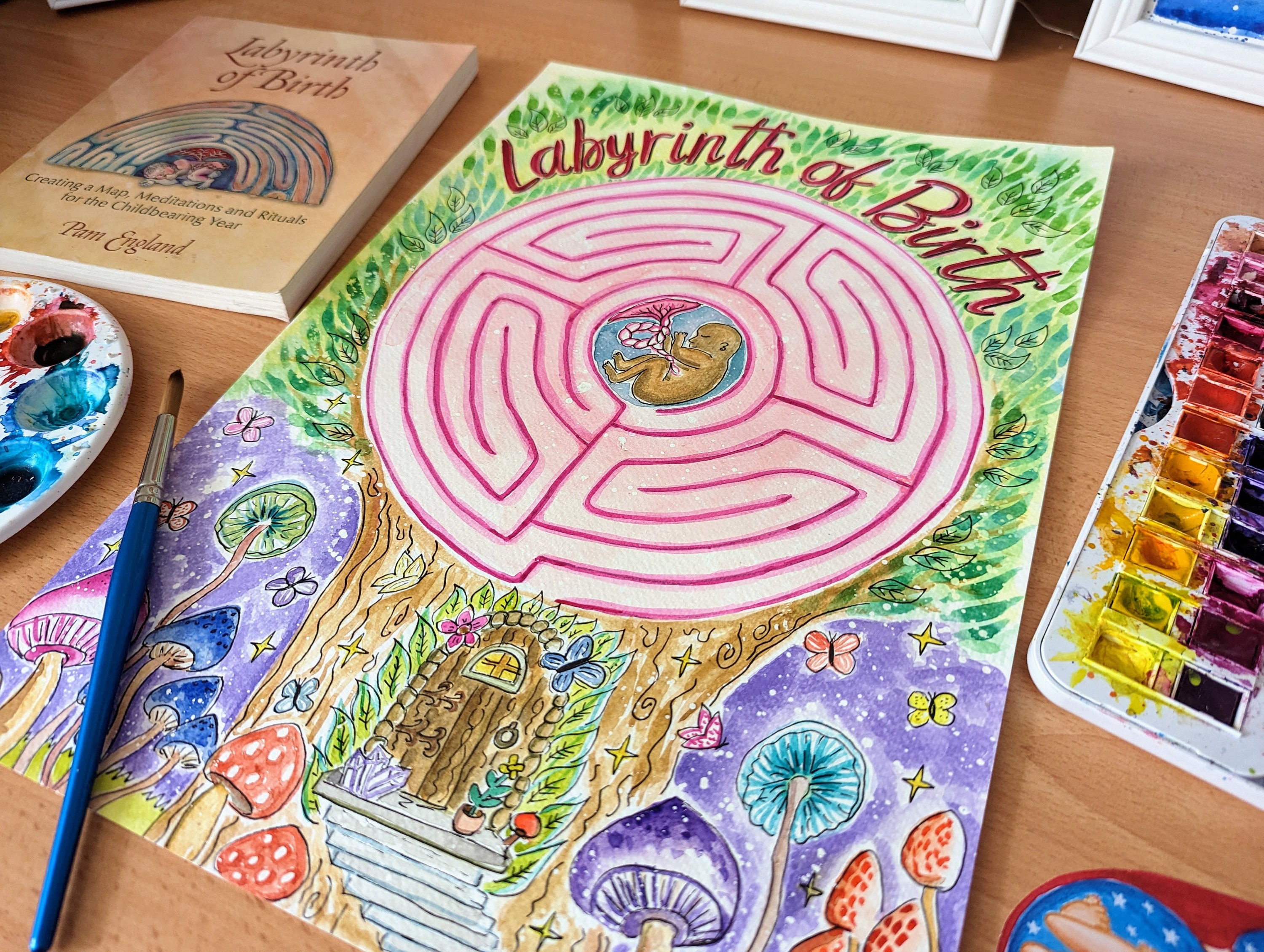 Labyrinth of Birth A3 Watercolour Painting Childbirth Doula Labor and ...