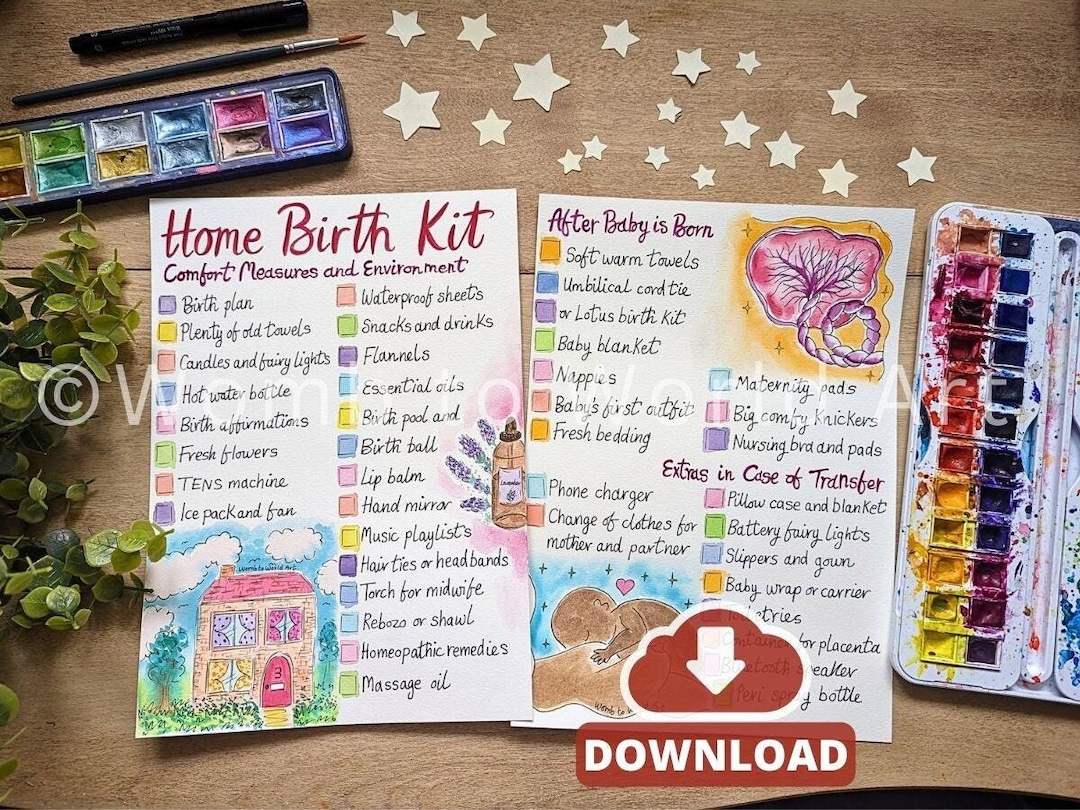 Home Birth Checklist Printouts PDF | What to Pack for Homebirth Handout ...