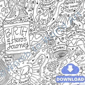 Birth: Hero's Journey Map PDF Colouring Page | Pregnancy Rites Passage ...