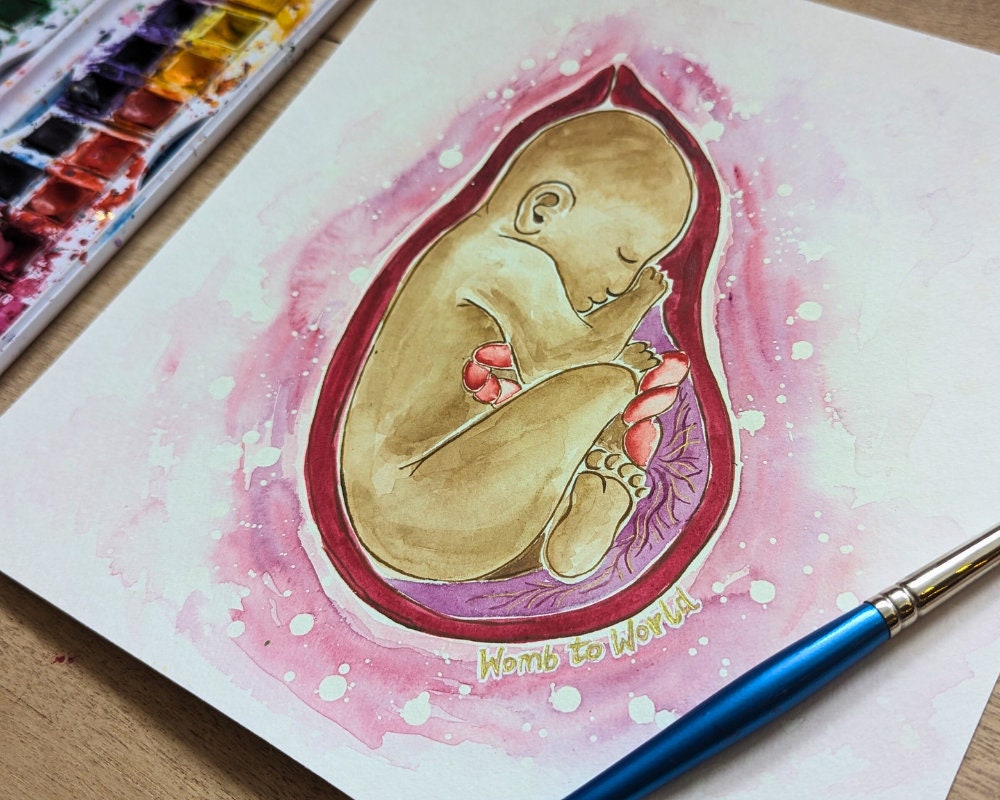 Watercolour Baby in the Womb Art Watercolour Paintings for Pregnancy ...