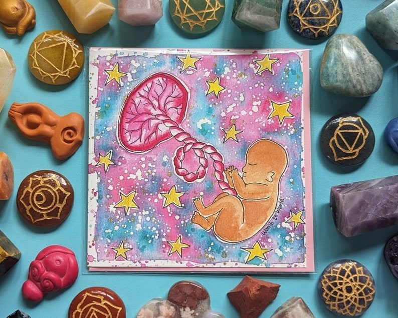 Cosmic Baby in Womb Pregnancy Card: Watercolor Anatomy Art - Etsy