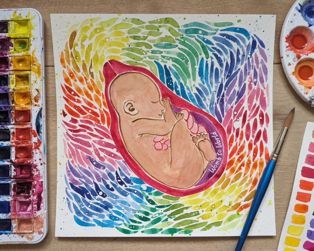 Watercolour Rainbow Baby in the Womb Art | Watercolour Paintings for ...