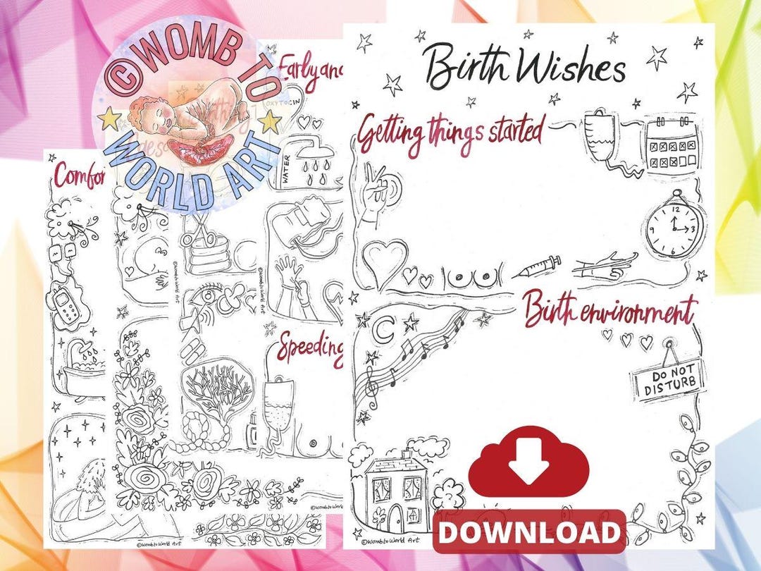 Colouring Illustrated Visual Birth Plan | Doula Materials | Antenatal ...