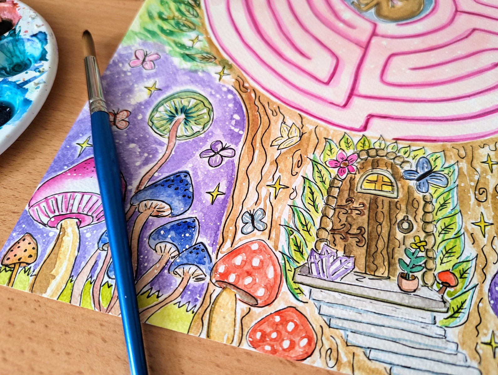 Labyrinth of Birth A3 Watercolour Painting Childbirth Doula Labor and ...