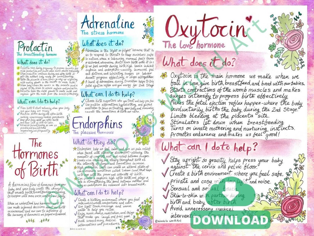 Hormones of Birth Hypnobirthing PDF Handout Labour Printouts Antenatal ...