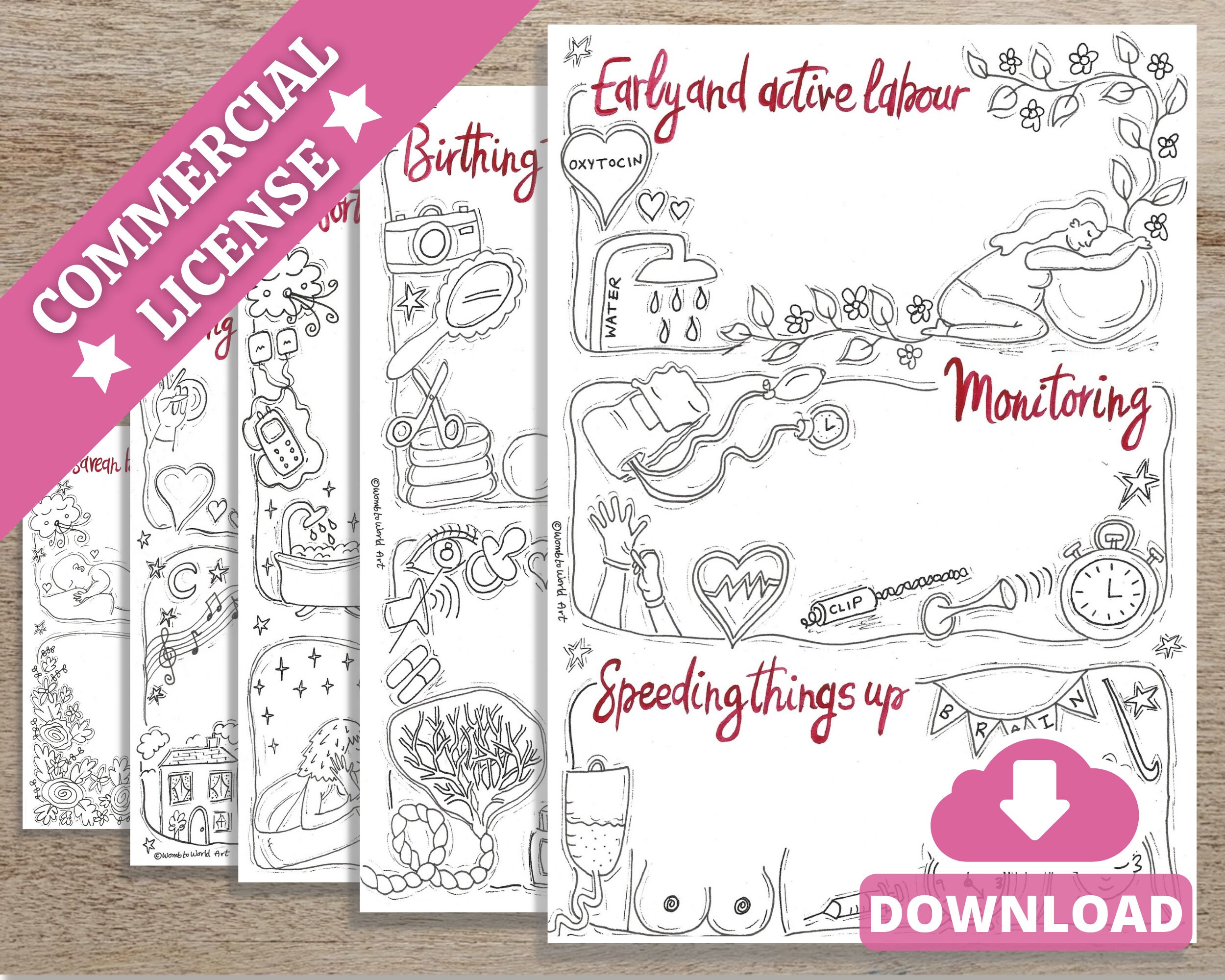 Colouring Illustrated Visual Birth Plan Doula Materials - Etsy