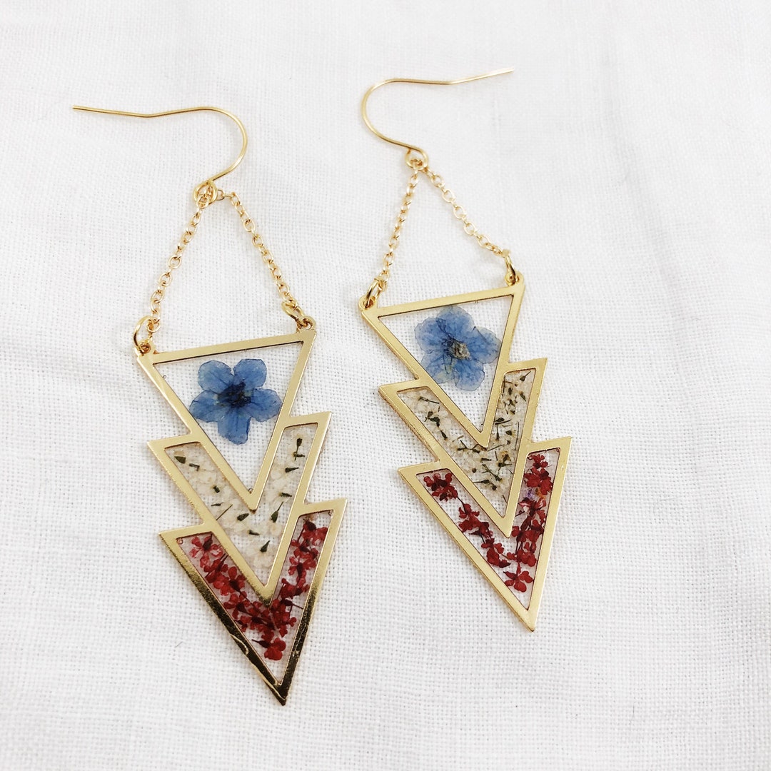 Gold Botanical Earrings, Pressed Flower Earrings, Forget Me Not ...