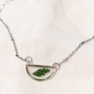 Silver Semicircle Necklace, Fern Necklace, Preserved Fern, Botanical ...