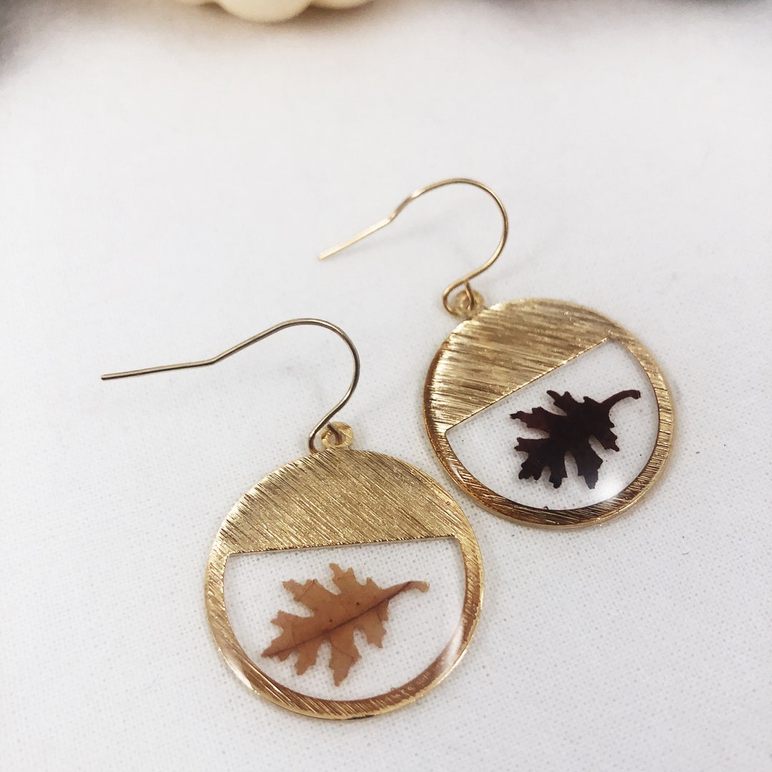 Gold Herbst Ohrringe, Herbst Blatt Ohrringe, Botanische Ohrringe, Terrarium Ohrringe ...