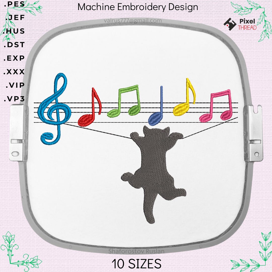 Music Notes With a Cat Color, Machine Embroidery Design for a Gift to a ...