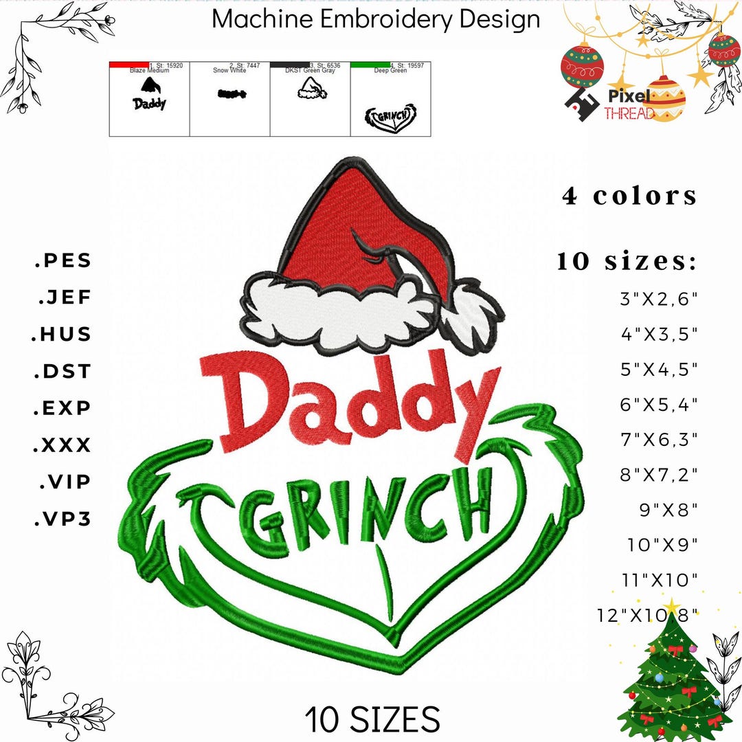 Daddy Grinch Machine Embroidery Design (digital Download) - Etsy
