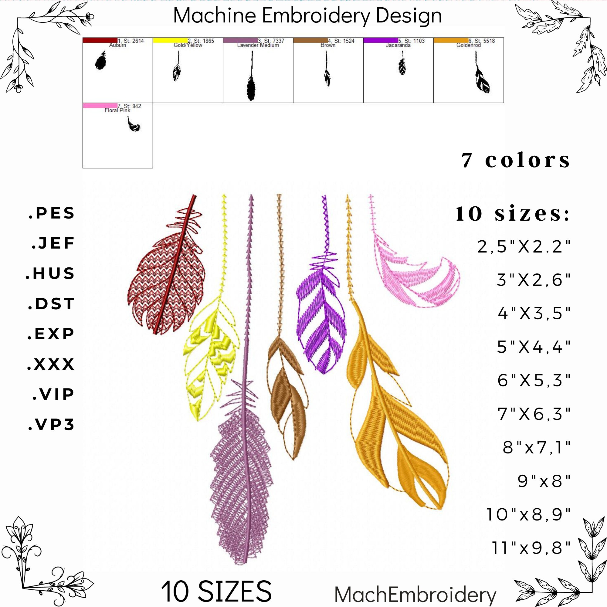 Feathers Machine Embroidery Design (digital Download) - Etsy