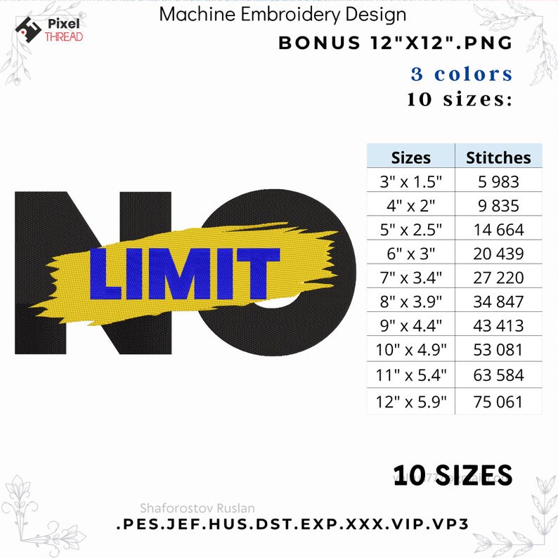 NO LIMIT – Embroidery Design, Motivational Quote, Streetwear Apparel ...