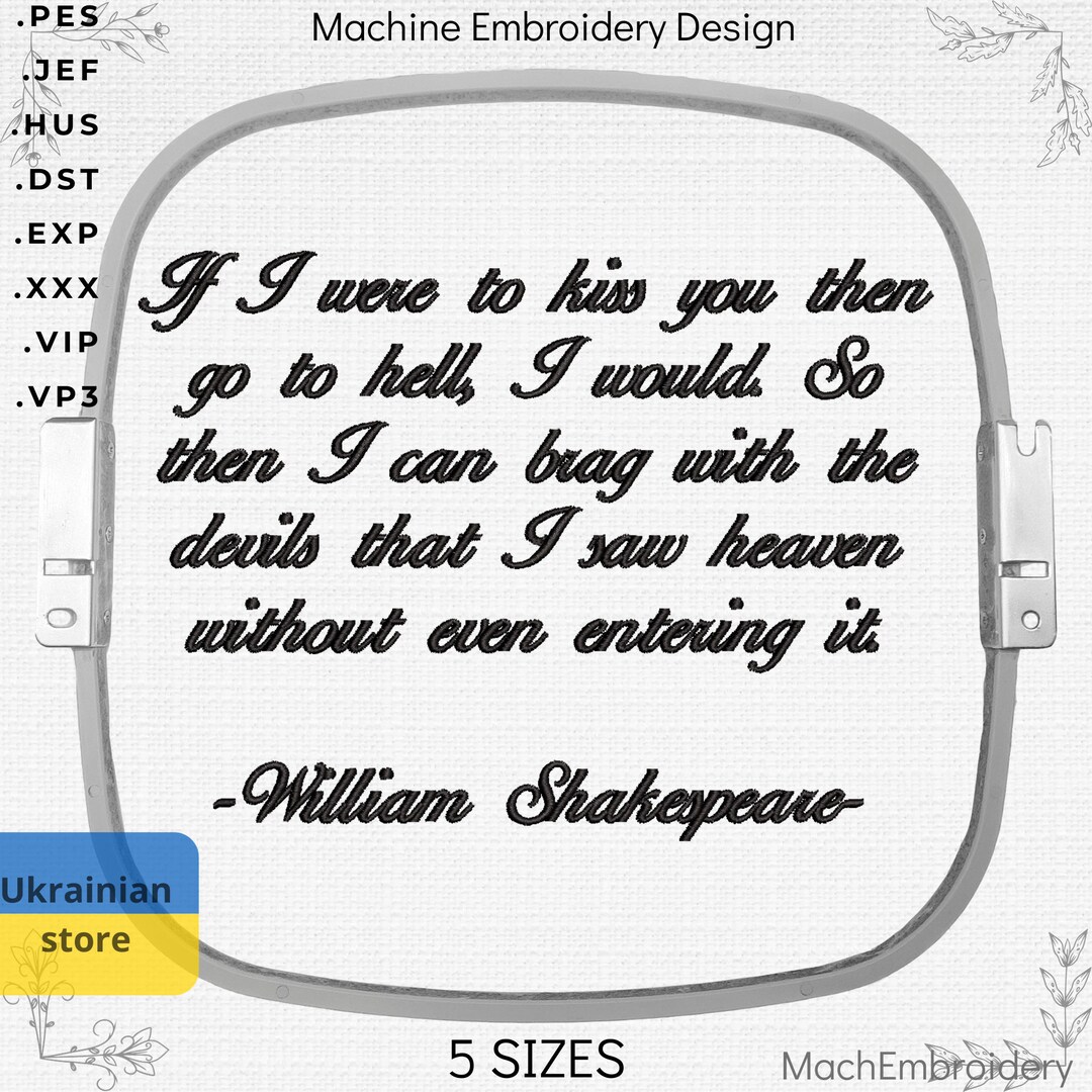 Shakespeare Verse Embroidery, Love Shakespeare Machine Embroidery ...
