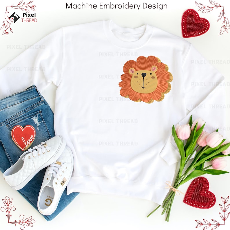 Lion Embroidery Design, Safari Animal PES File, Nursery Machine Pattern ...