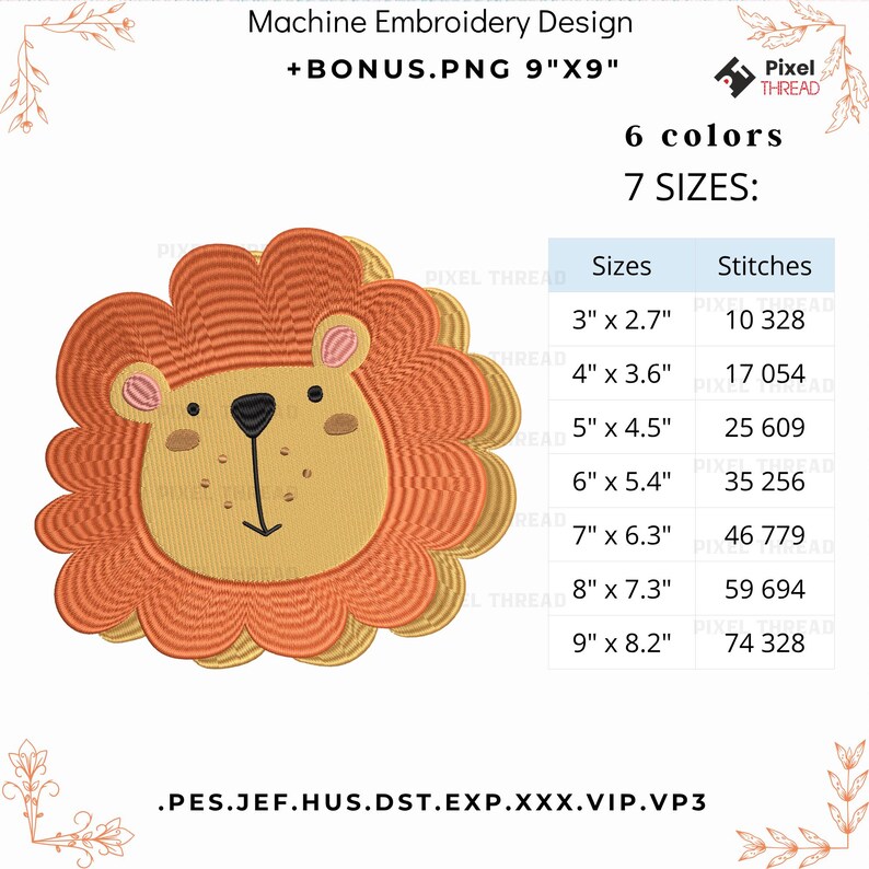 Lion Embroidery Design, Safari Animal PES File, Nursery Machine Pattern ...
