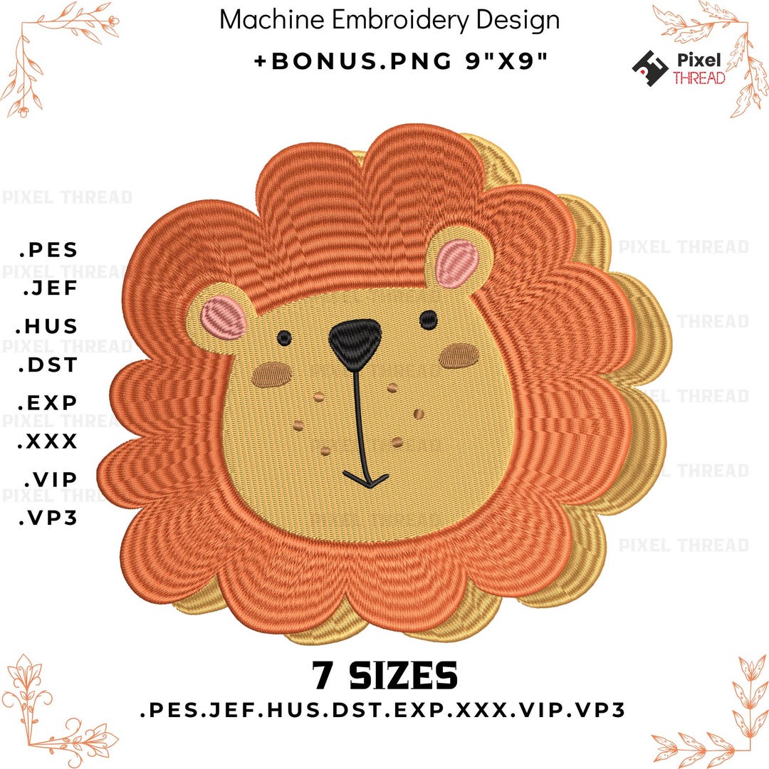 Lion Embroidery Design, Safari Animal PES File, Nursery Machine Pattern ...