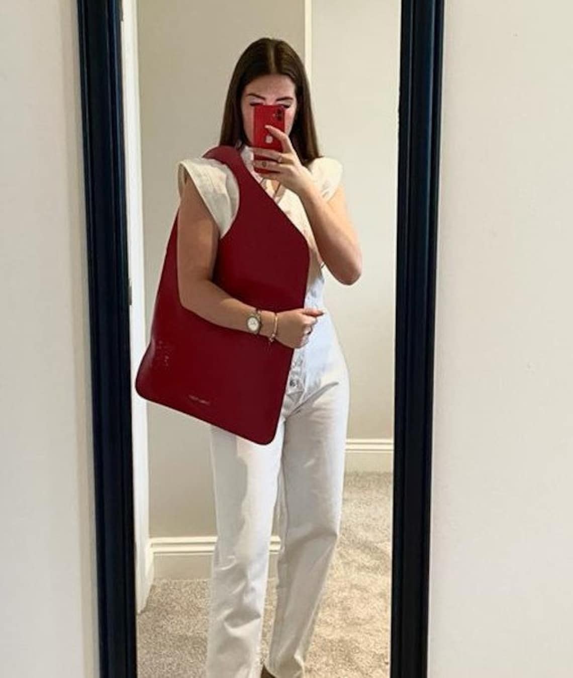 Big Red Bag Big Red Leather Bag Red Handbag Large Leather Handbag Big ...