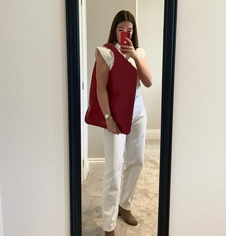 Big Red Bag Big Red Leather Bag Red Handbag Large Leather Handbag Big ...